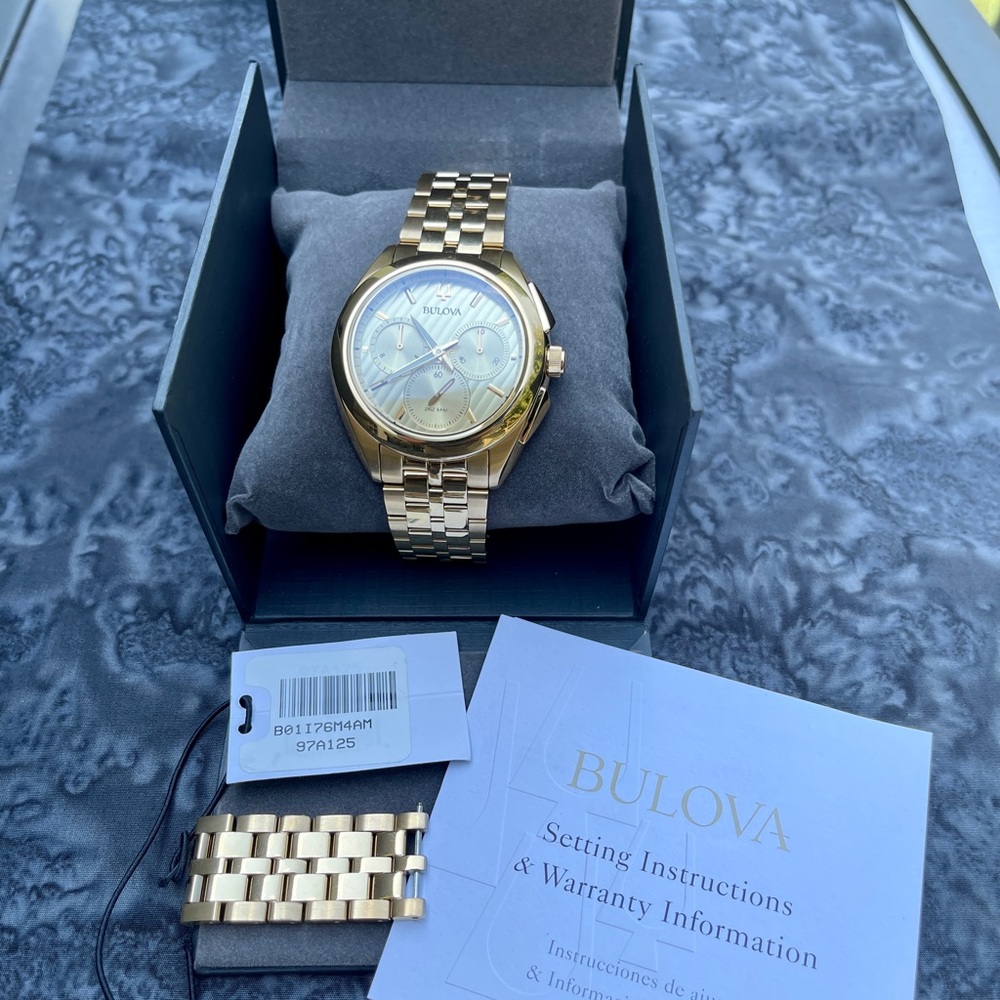 Bulova Curv Chronograph Gold Men's Watch 97a125 - Gem
